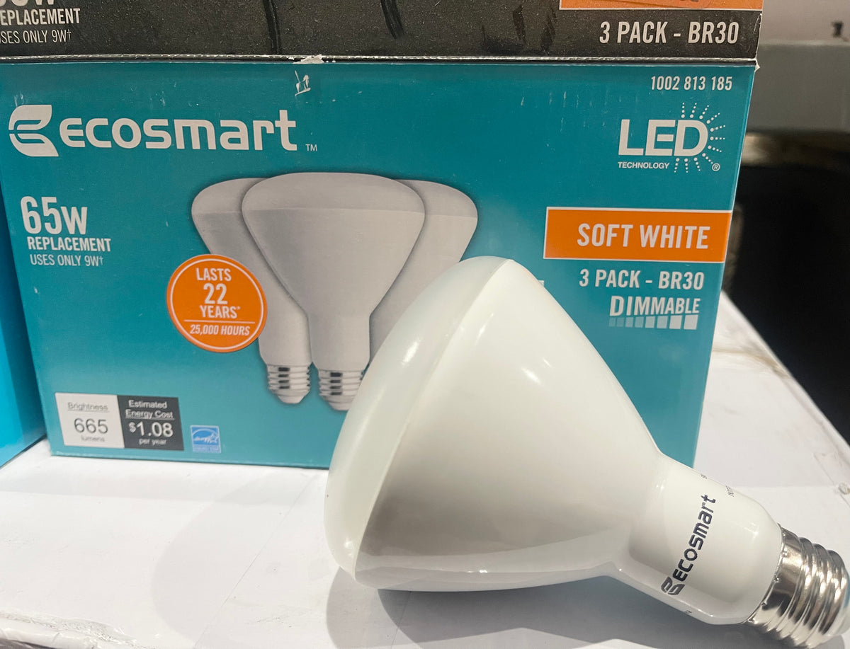 Ecosmart 65W LED Light Bulb Replacement 3Pack BR30 Dimmable 665 Lumens ...